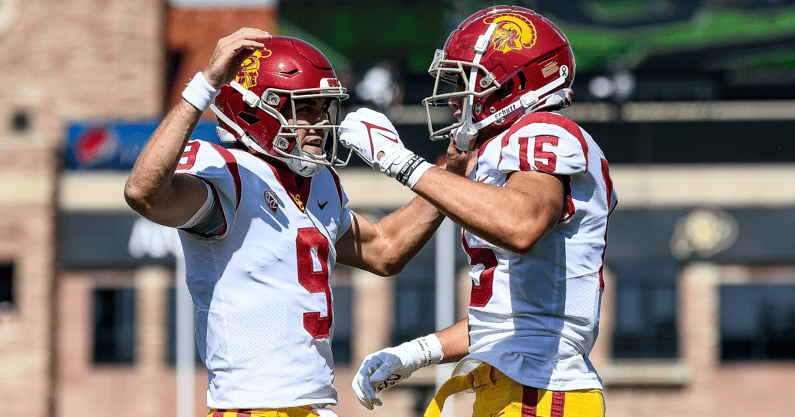 WATCH: USC receiver Drake London hurdles Utah defender for touchdown - On3