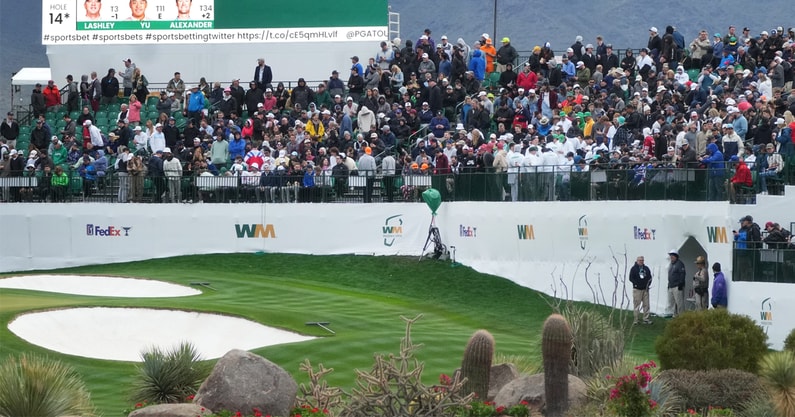 Fan does sand angels at Waste Management Phoenix Open