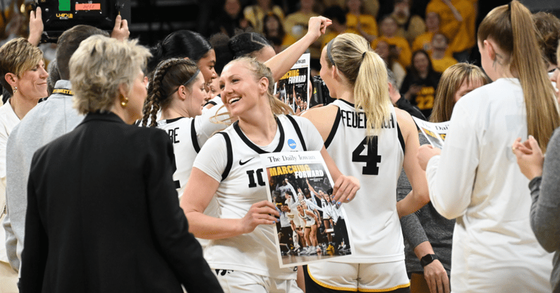 Video: Hawkeyes celebrate win over West Virginia