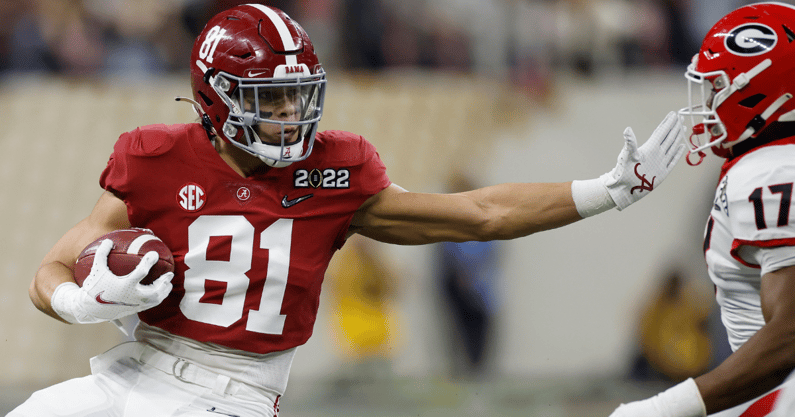 Cameron Latu in uniform, going through warmups for Alabama - On3