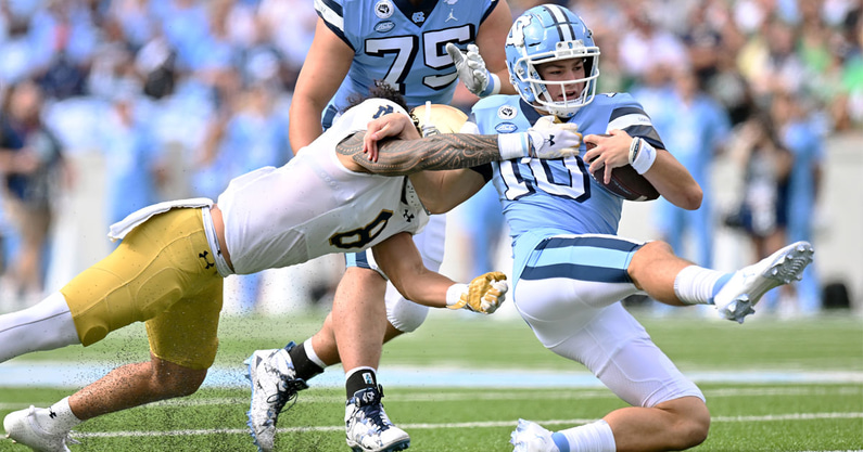 Mack Brown urging Drake Maye to slide, avoid getting into danger