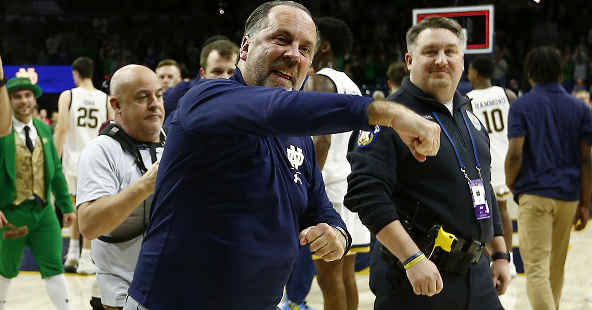WATCH: Mike Brey follows through on promise, arrives at Linebacker ...