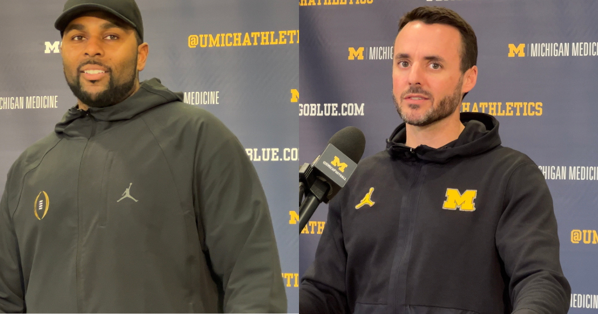 Michigan coordinators Sherrone Moore, Jesse Minter on spring ball