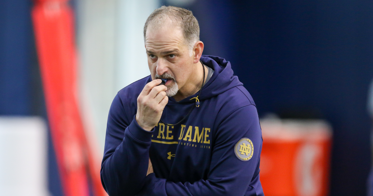 Notre Dame OL coach Joe Rudolph talks guard competition, Joe Alt