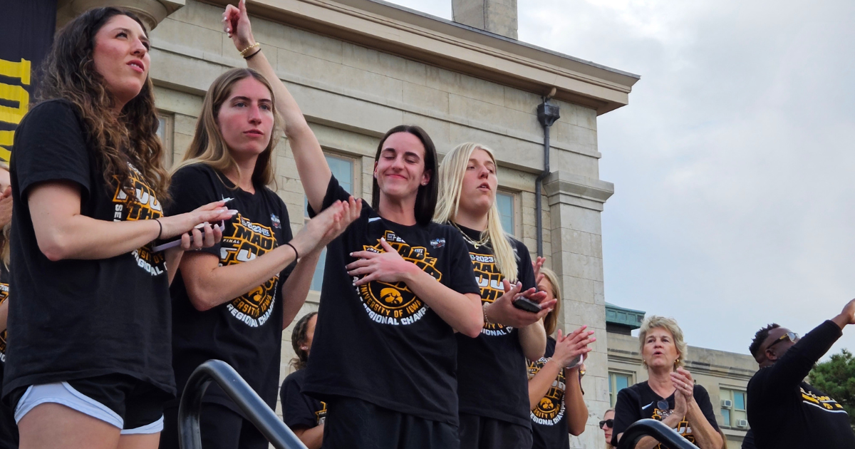 Iowa women's basketball celebrates with fans