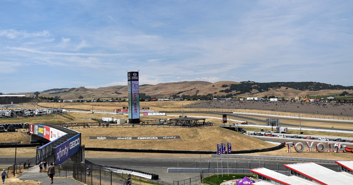 Giant shopping cart carries fans around Sonoma Raceway during driver intros