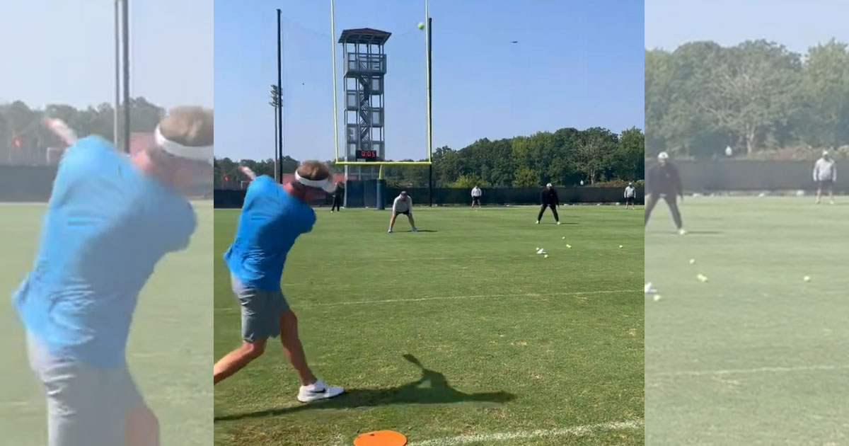 Lane Kiffin hits home run off Pete Golding during 'staff meeting'