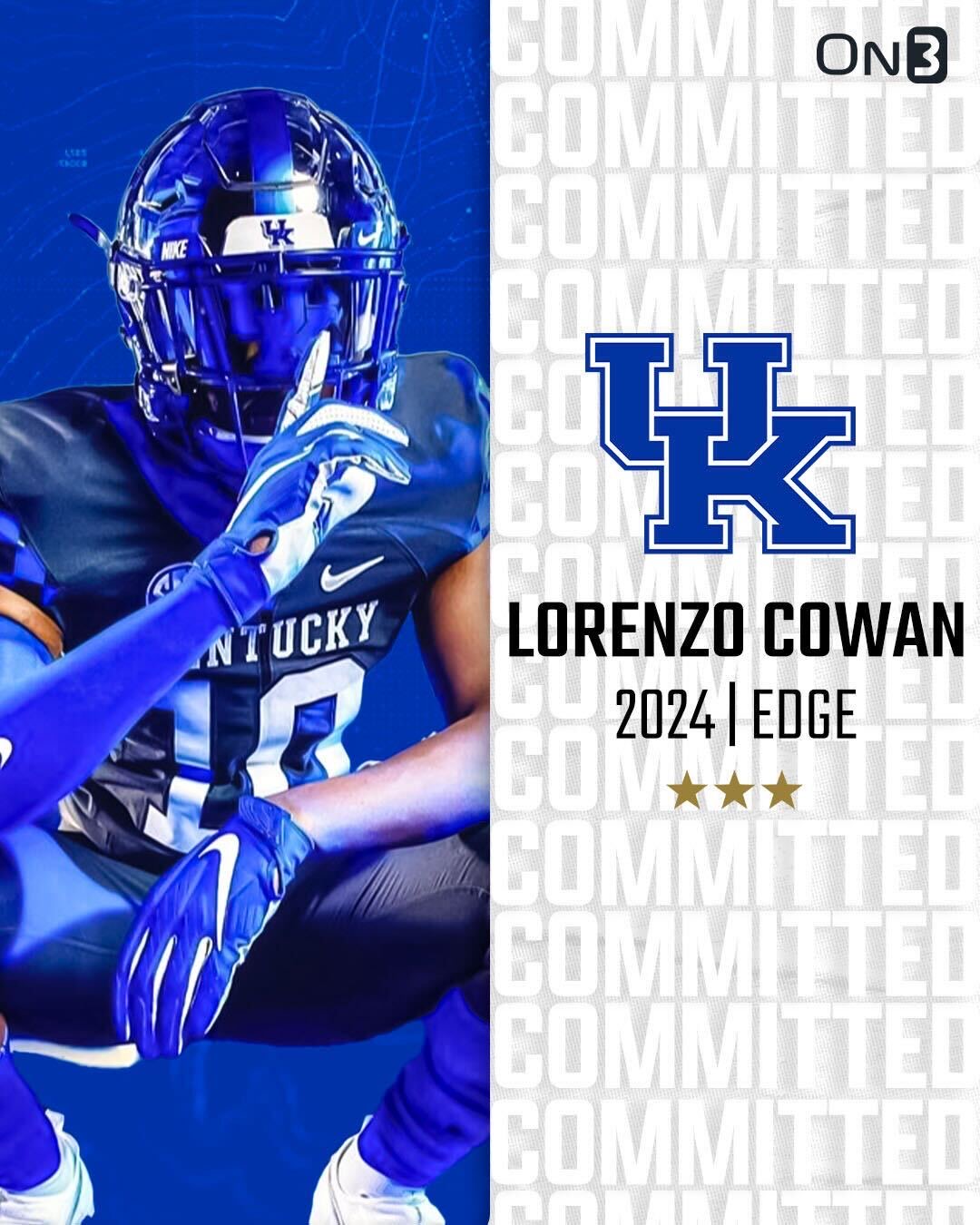 3-star '24 EDGE Lorenzo Cowan commits to Kentucky