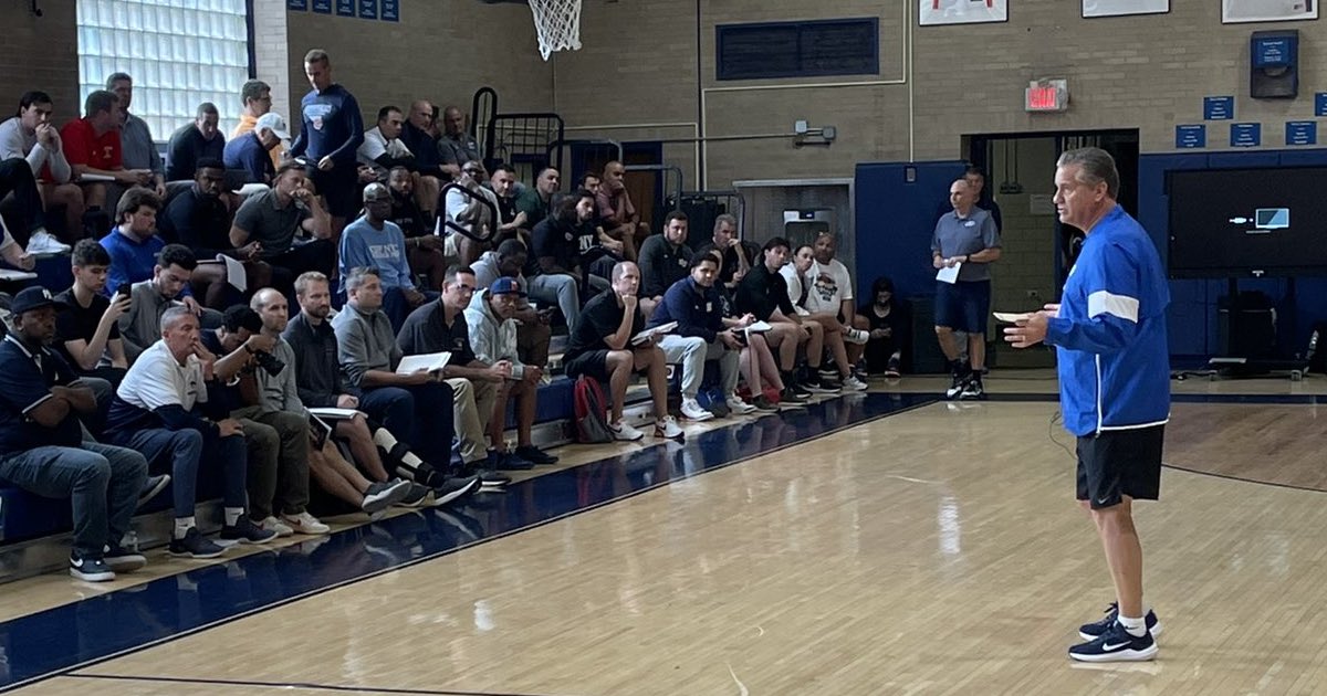 John Calipari stops in for Boogie Fland during NYC Coaches Clinic - On3