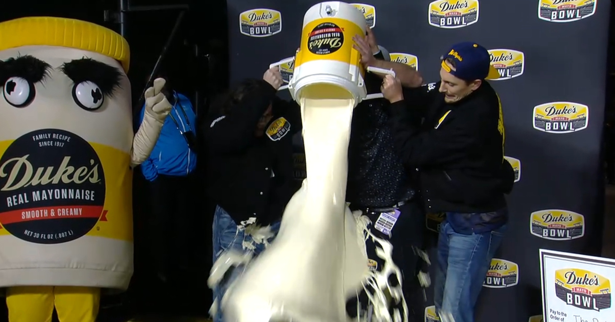 Duke's Mayo Bowl: Neal Brown receives mayonnaise bath after win