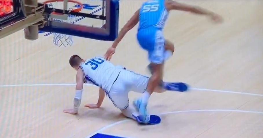 Kyle Filipowski appears to trip Harrison Ingram during Duke vs. North ...