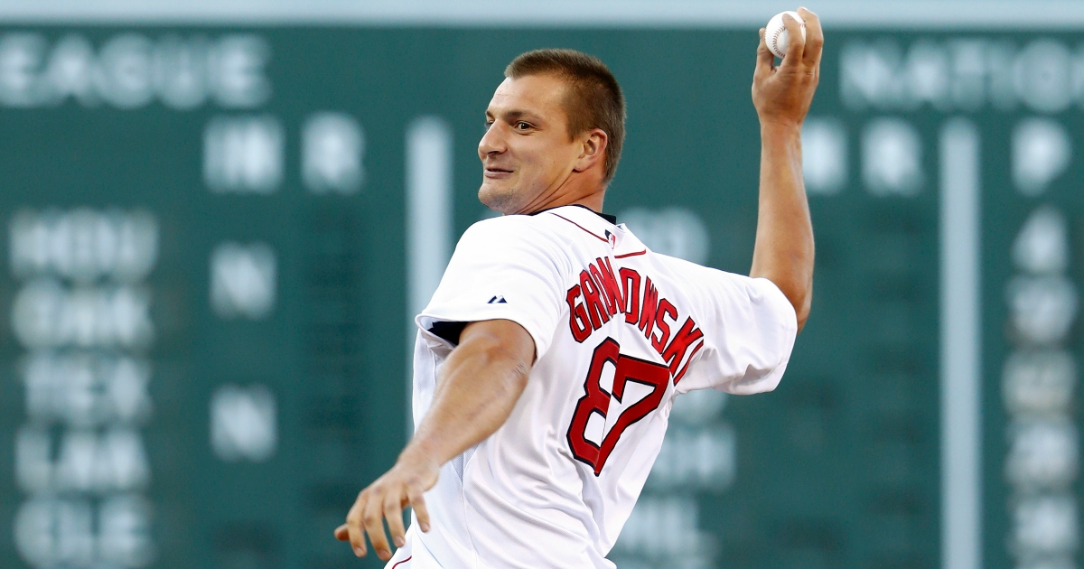 Rob Gronkowski spikes first pitch at Red Sox-Guardians Patriots’ Day ...