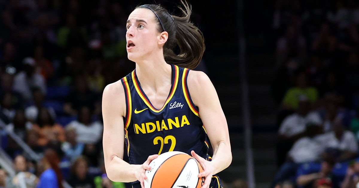 Caitlin Clark makes three-point shot from logo during Fever vs. Sun ...