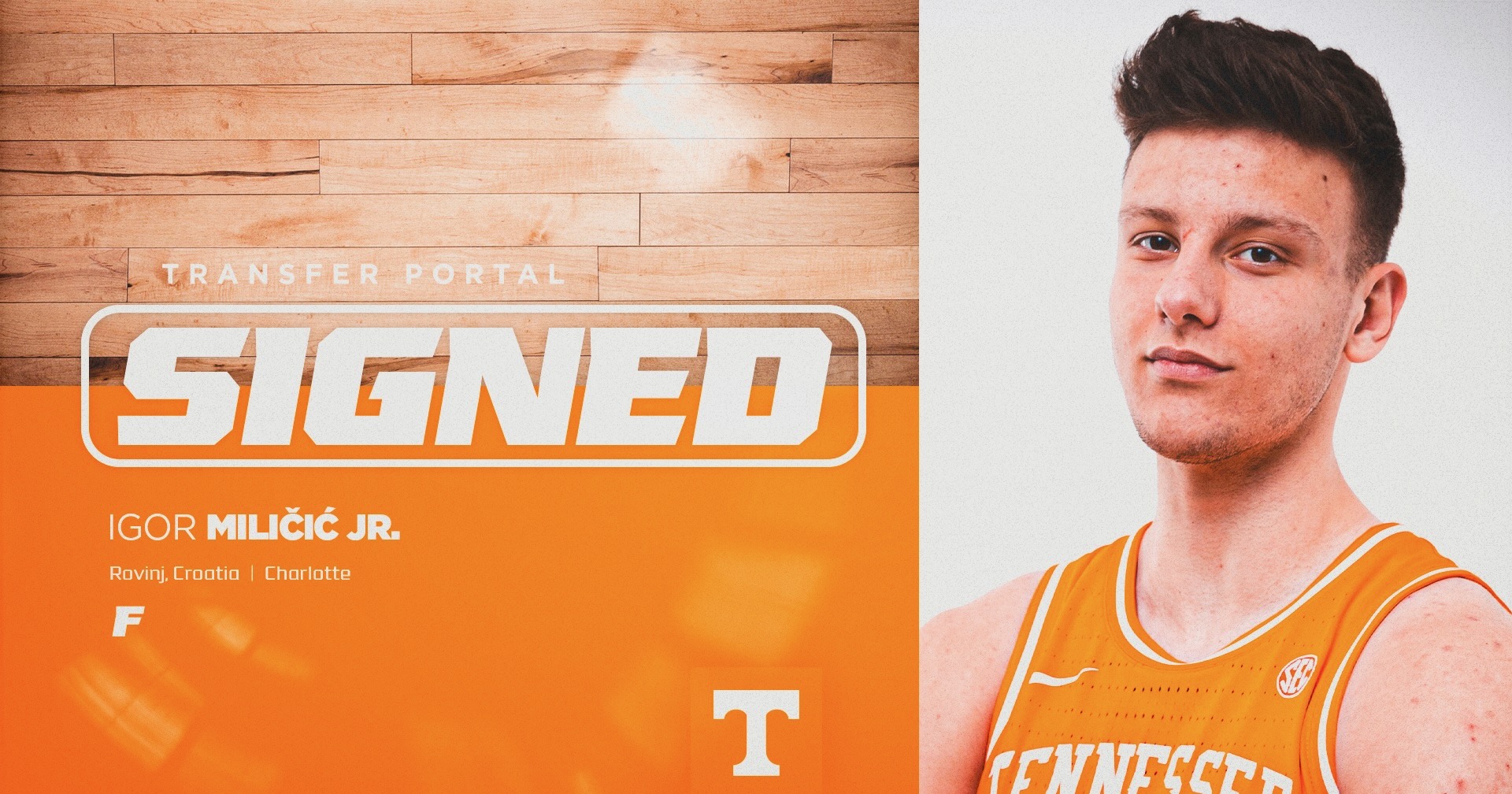 Tennessee announces signing of transfer forward Igor Milicic Jr.