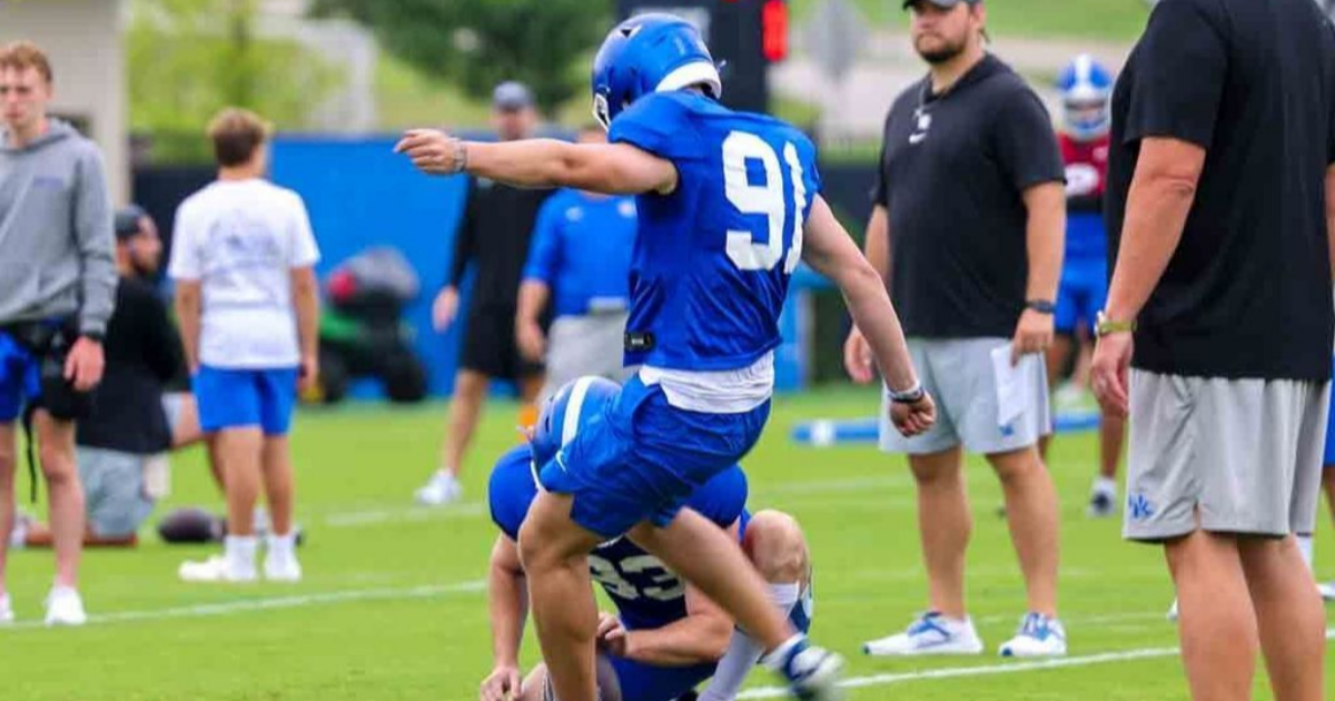 Kentucky freshman Jacob Kauwe hit three 60-yard field goals in practice