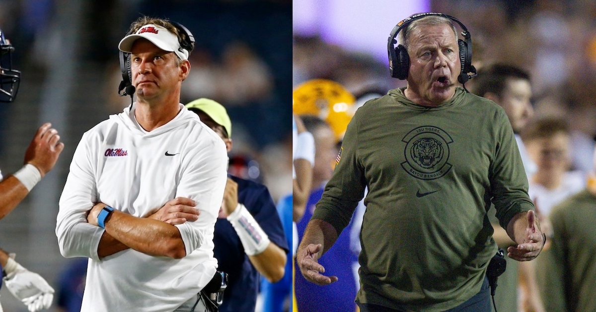 Lane Kiffin takes jab at Brian Kelly for slamming on table during ...