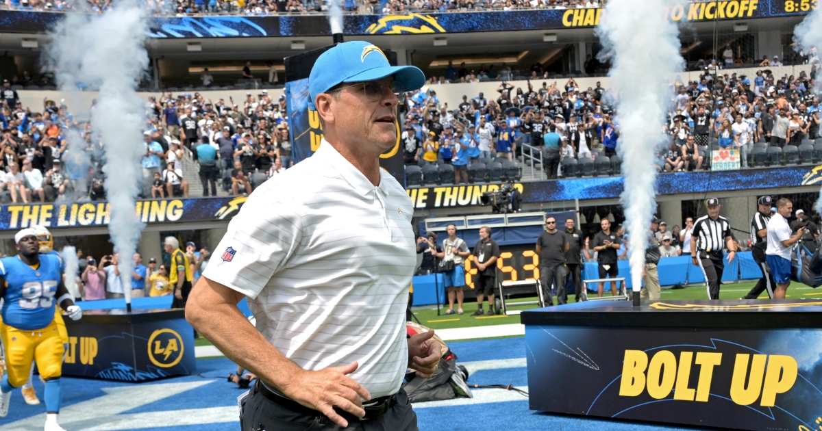 Chargers coach Jim Harbaugh taken to medical tent, locker room due to illness ahead of Broncos ...