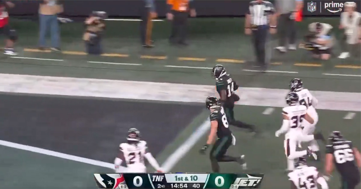 Jets WR Malachi Corley celebrates early, drops ball before goal line on ...