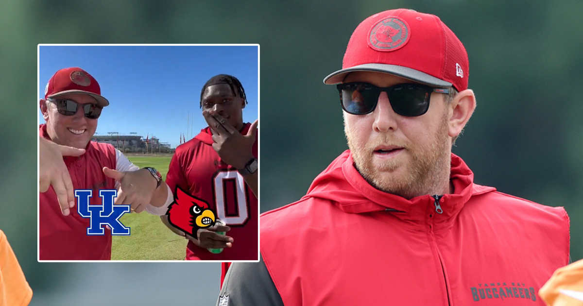 Still one of us: Liam Coen with a double Ls down at Tampa Bay practice ...