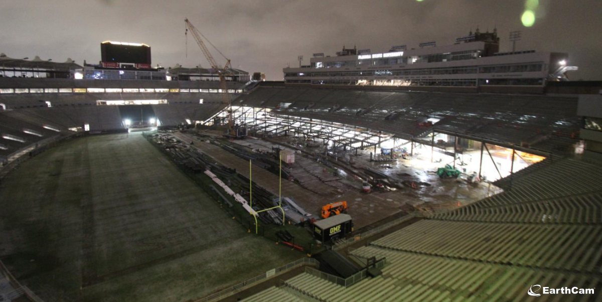 Doak Campbell Stadium blanketed by snow from rare winter storm