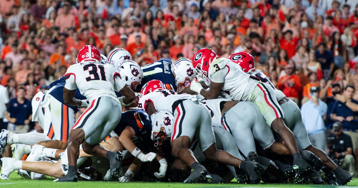 Kirby Smart reacts to controversial fumble on Auburn goal line, impact ...