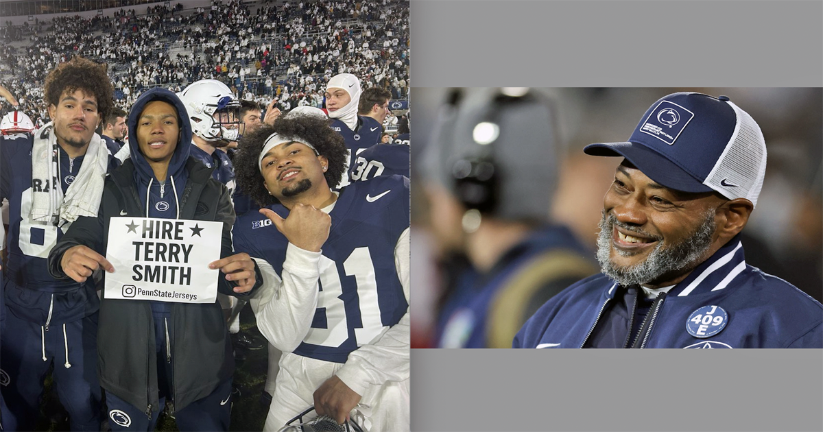Terry Smith on his Joe Paterno pin, Penn State players carrying 'Hire ...